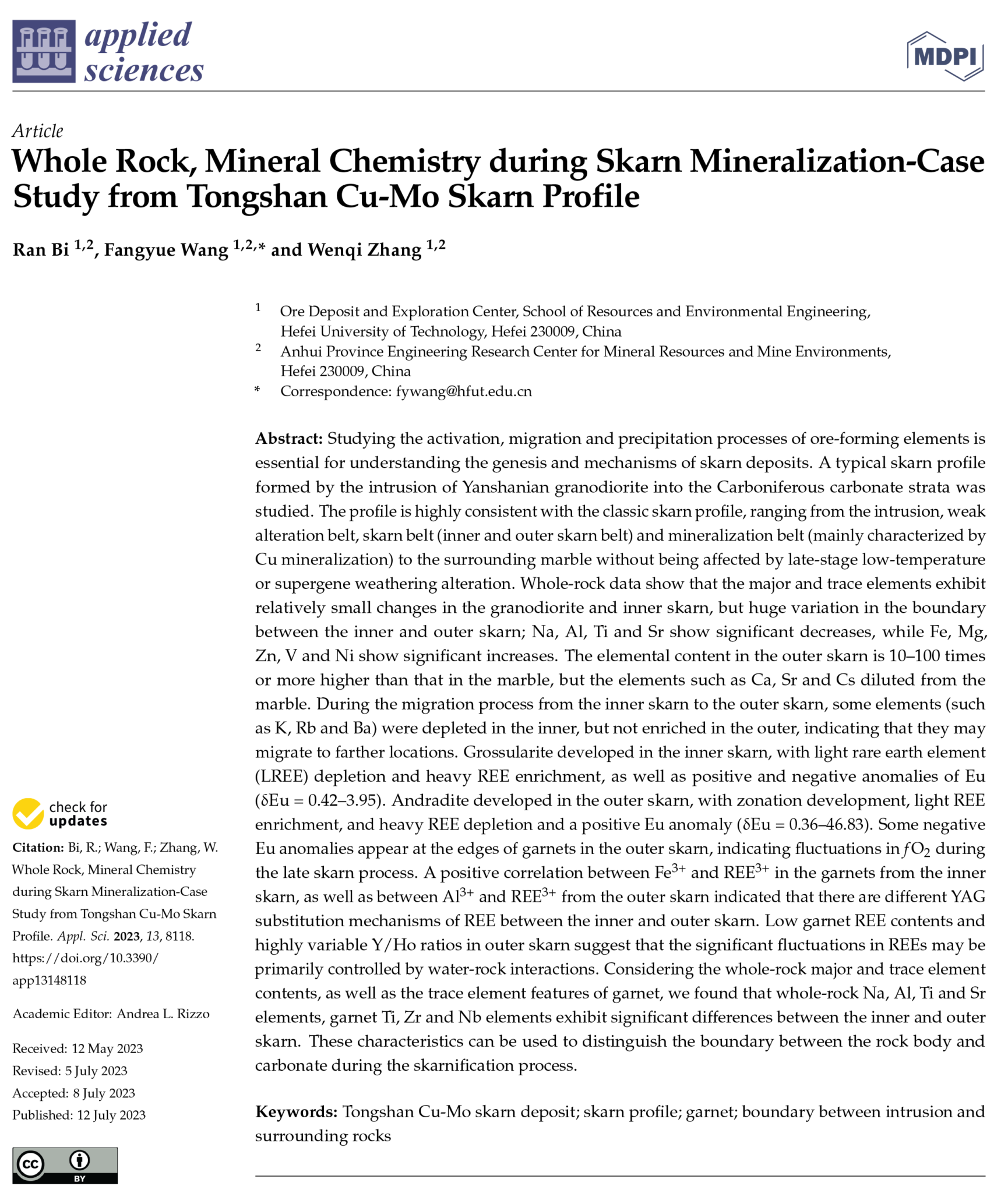 【Applied Sciences】矽卡岩成矿过程的全岩和矿物化学研究——以铜山矽卡岩剖面为例 – Luminous' Home